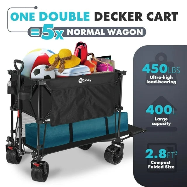 Sekey 400L 450LBS Double Decker Beach Wagon Cart 50"L Extra-Long Exten
